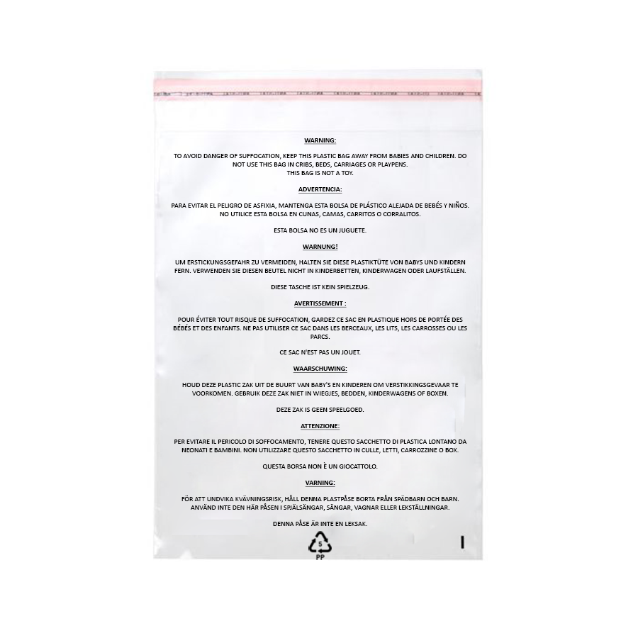 Plastic Bags with Suffocation Warning 15x23cm Reclosable